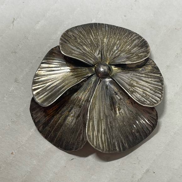 Jewelry | Vintage Sterling Silver Modernist Pansy Flower Pin Brooch ...